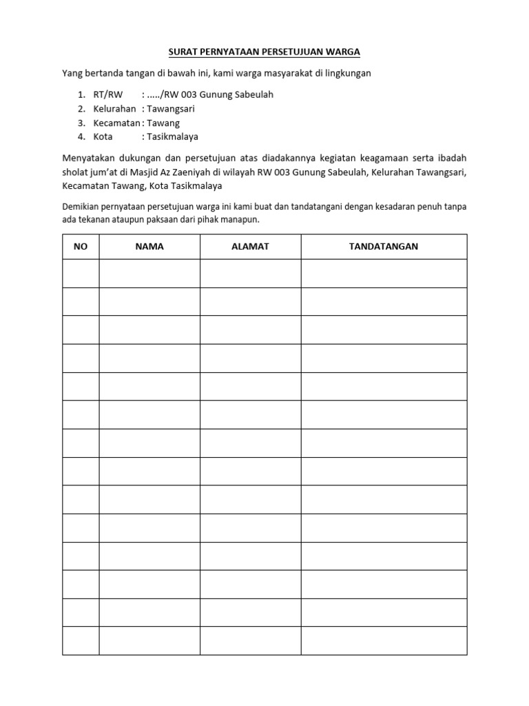 Revisi Surat Pernyataan Persetujuan Warga RW 03 | PDF Revisi Surat Pernyataan Persetujuan Warga RW 03 | PDF