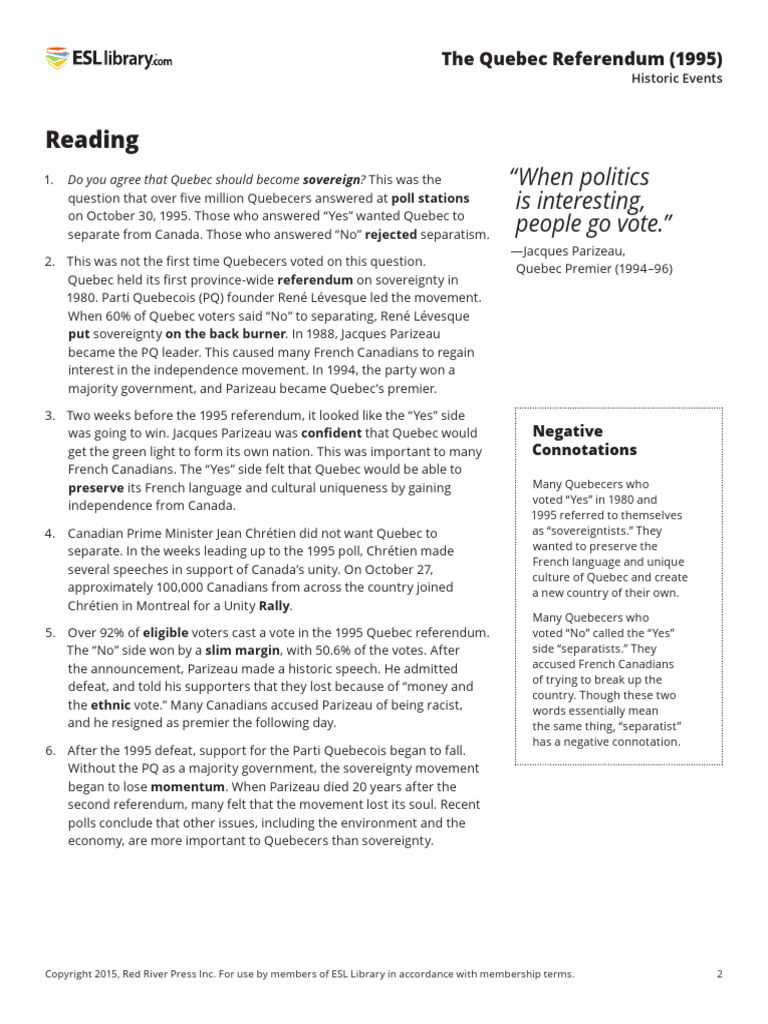 Summary-The Quebec Referendum (1995) - 2 | PDF | Democracy | Political ...