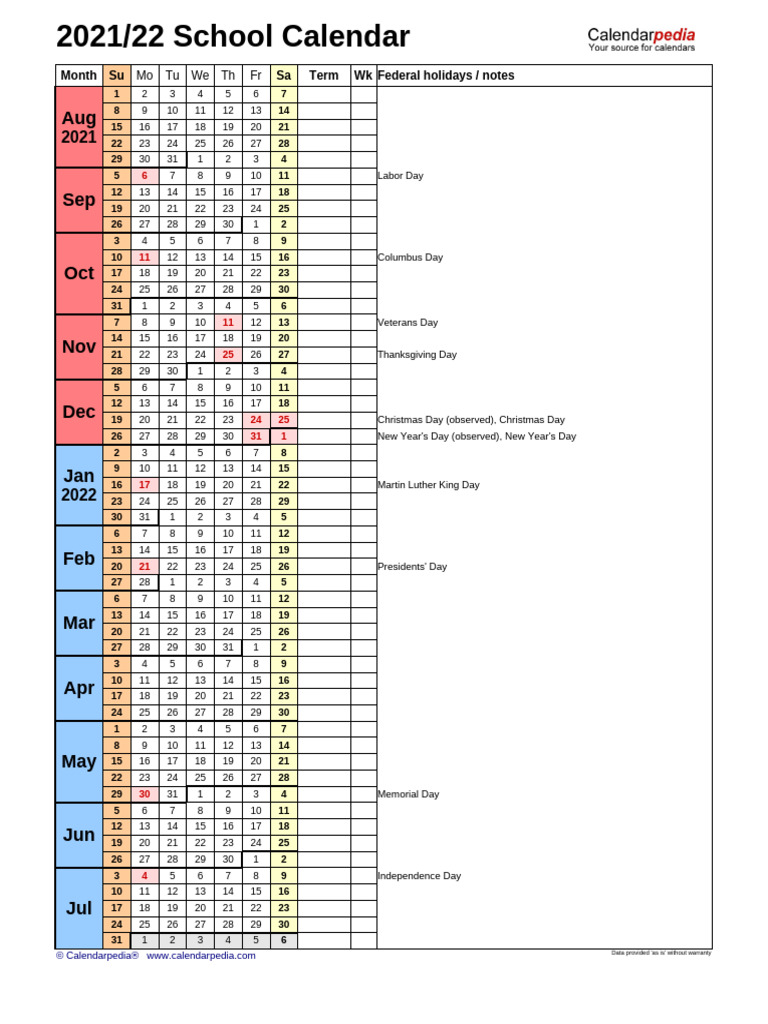 2021-22 School Year Calendar | PDF | The United States | Festival