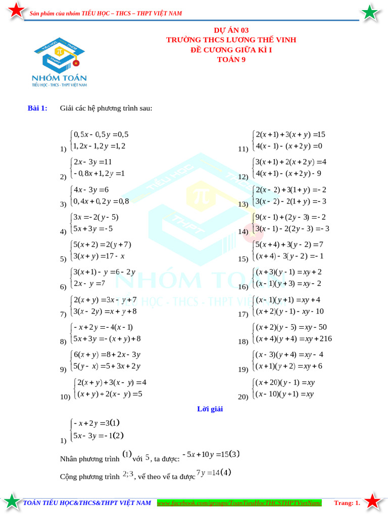 DA3 NGỌC HÙNG ĐỀ CƯƠNG GK1 TOÁN 9 LƯƠNG THẾ VINH 2024 2025 HDG PHÂN1 | PDF