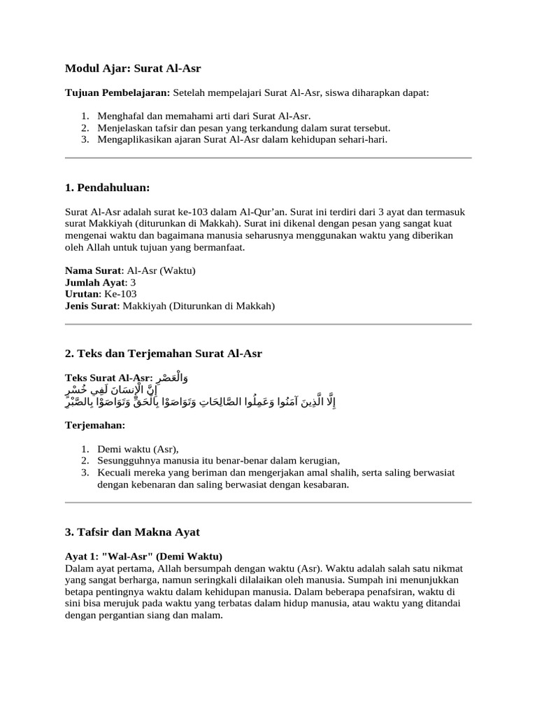 Modul Ajar Al Asr | PDF