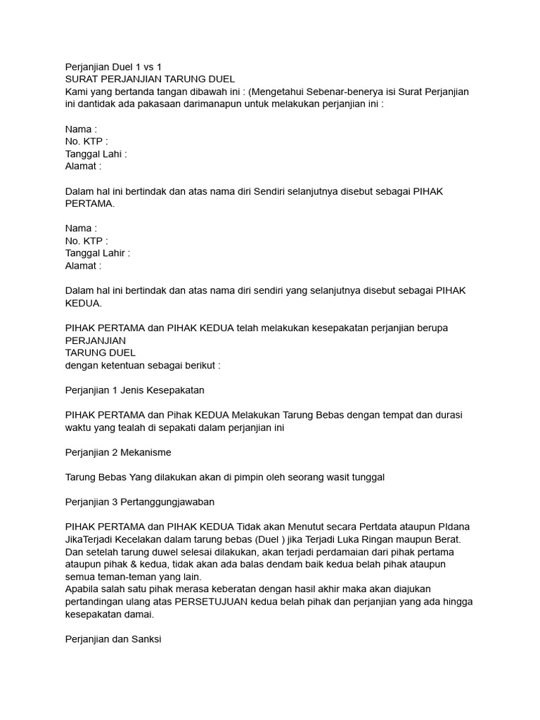 Perjanjian Duel 1 Vs 1 | PDF