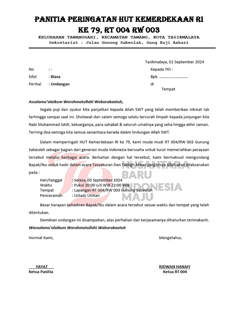 Undangan HUT RI 79 RT 04 | PDF