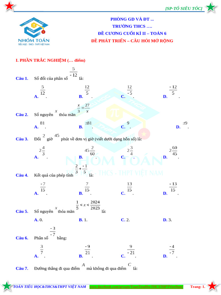 SP ĐỢT 3.2 ĐỀ PHÁT TRIỂN KT HK2 TOÁN 6 GHÉP FILE PHAM ANH TUAN | PDF