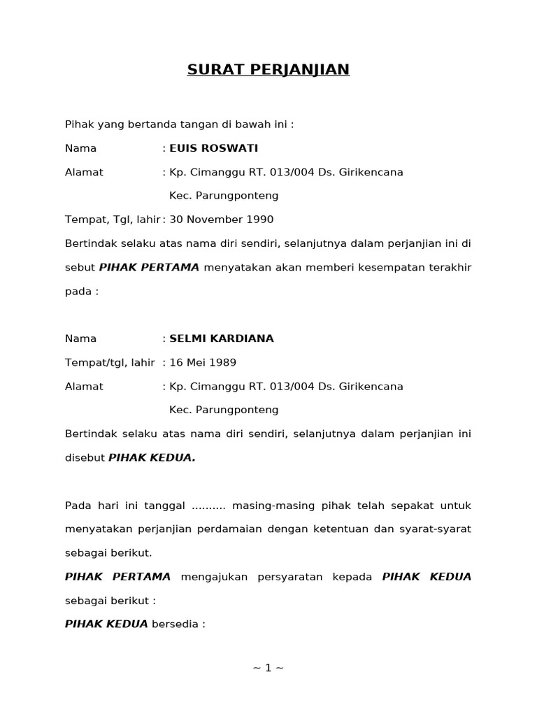 SURAT PERJANJIAN Suami Istri | PDF