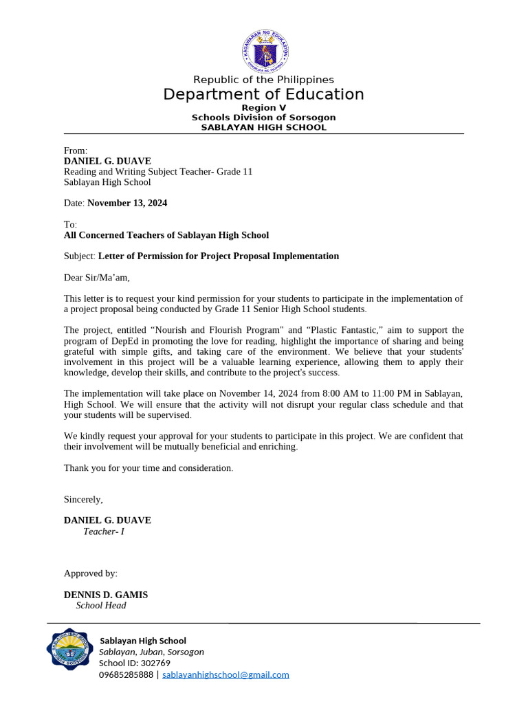 Letter - Project Proposal Implementation | PDF