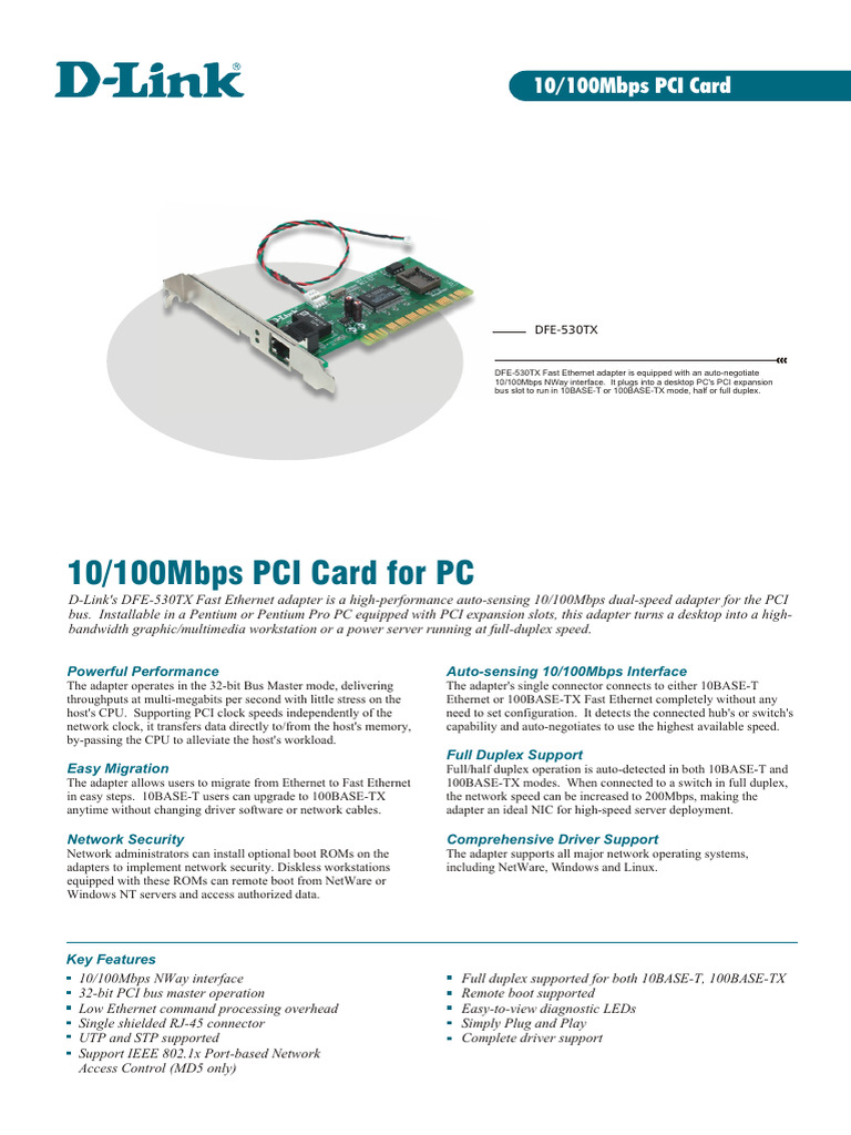 dfe-530tx | PDF | Ethernet | Network Interface Controller