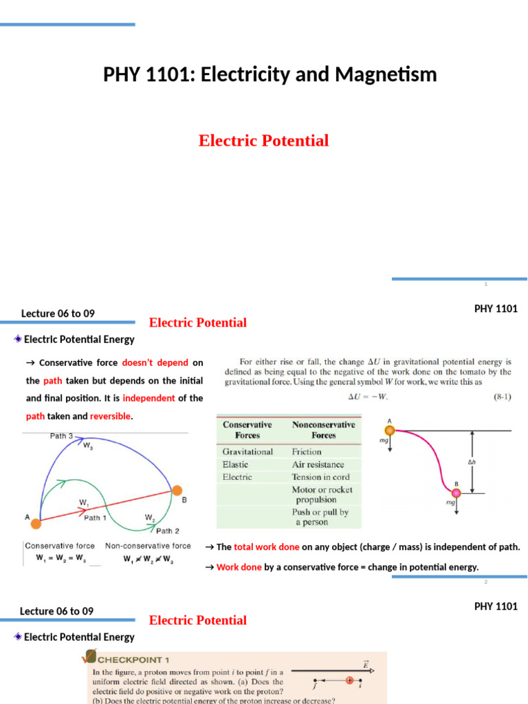 PHY 1101 Electric Potential 1 | PDF | Electricity | Magnetic Field