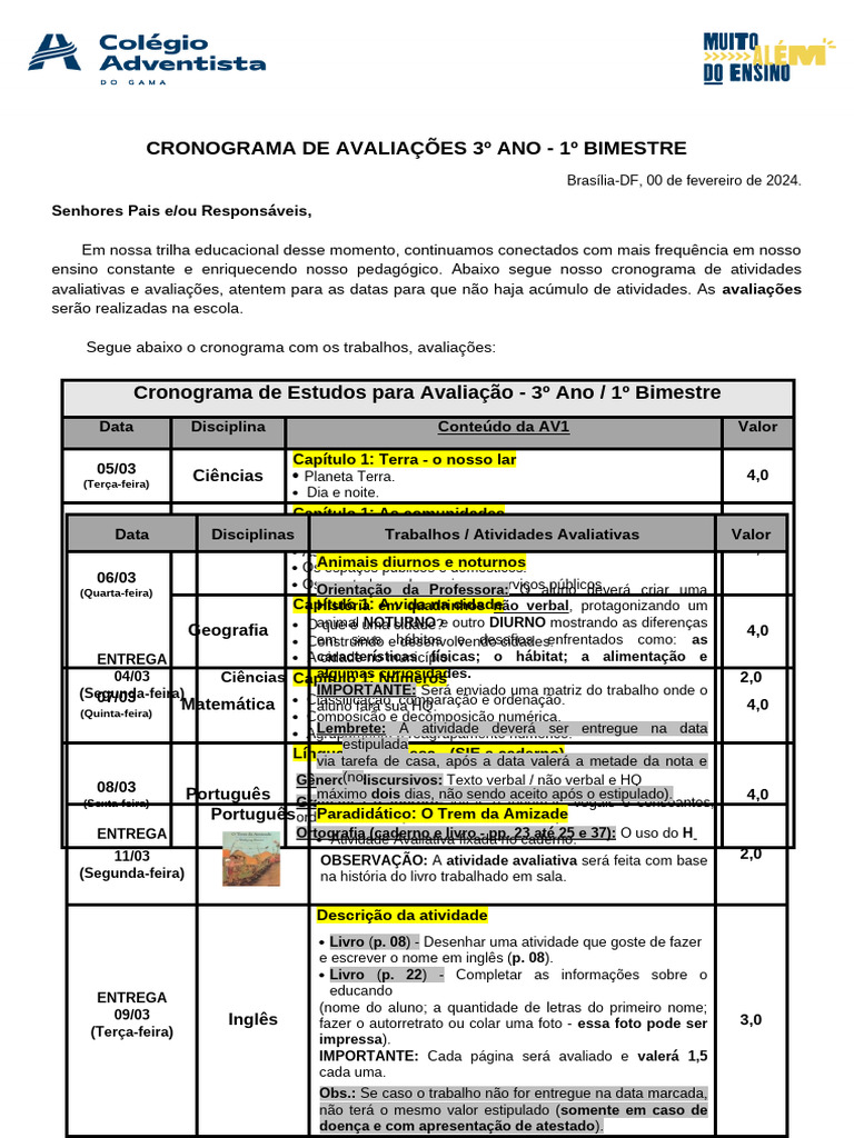 Cronograma - 1°b-Av1-2024 | PDF | Caixa alta e caixa baixa