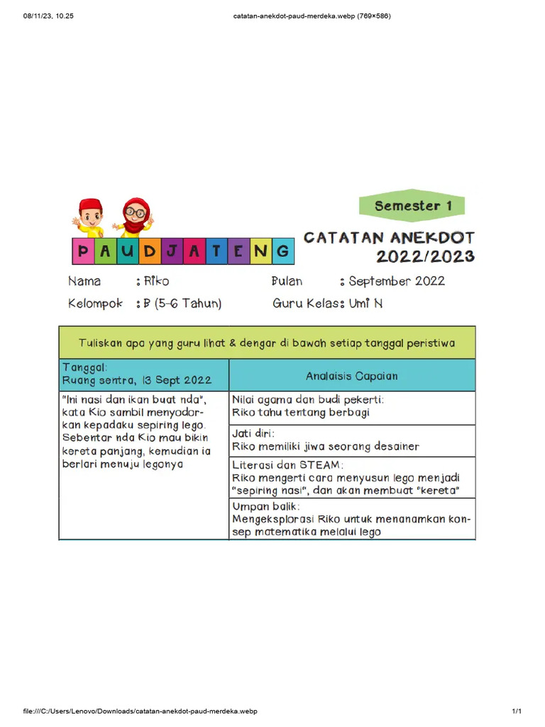 Catatan Anekdot Paud Merdeka | PDF