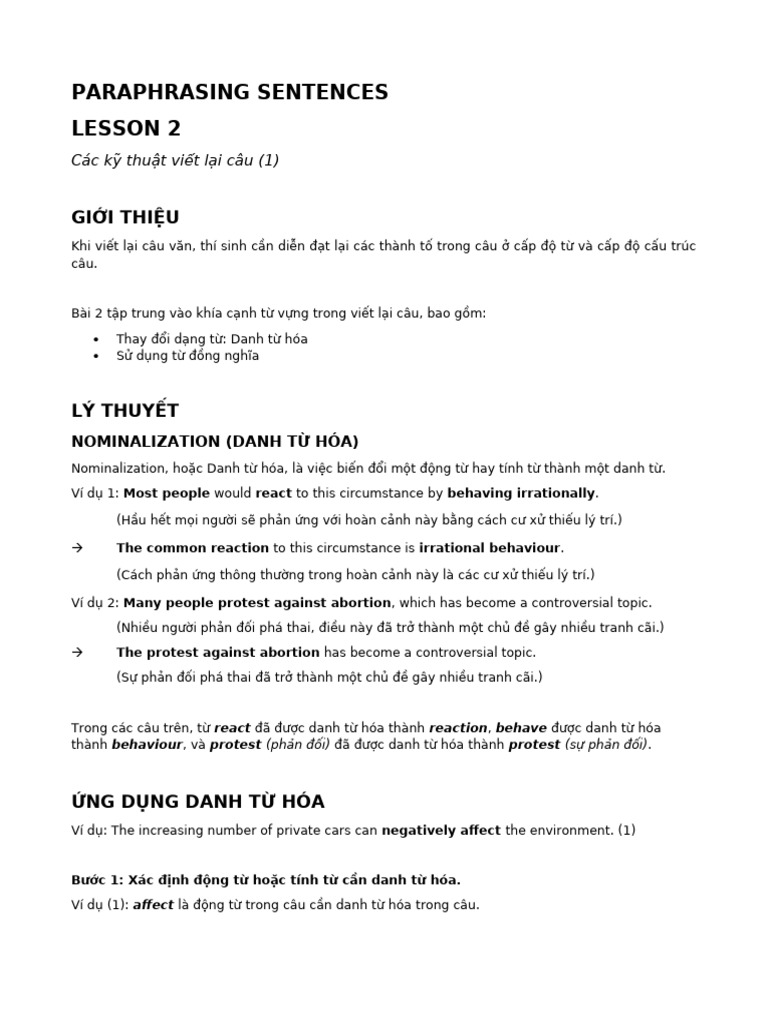 Lesson 9 - Paraphrasing Sentences | PDF