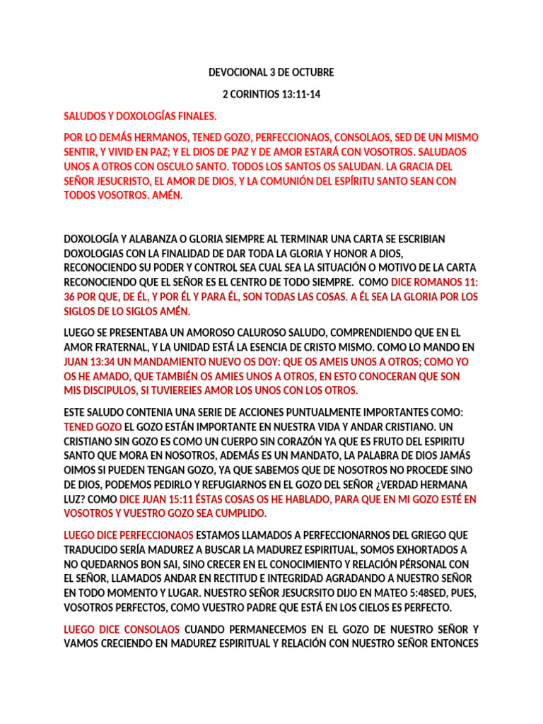 Devocional 3 de Octubre | PDF | Amor | Cristo (título)