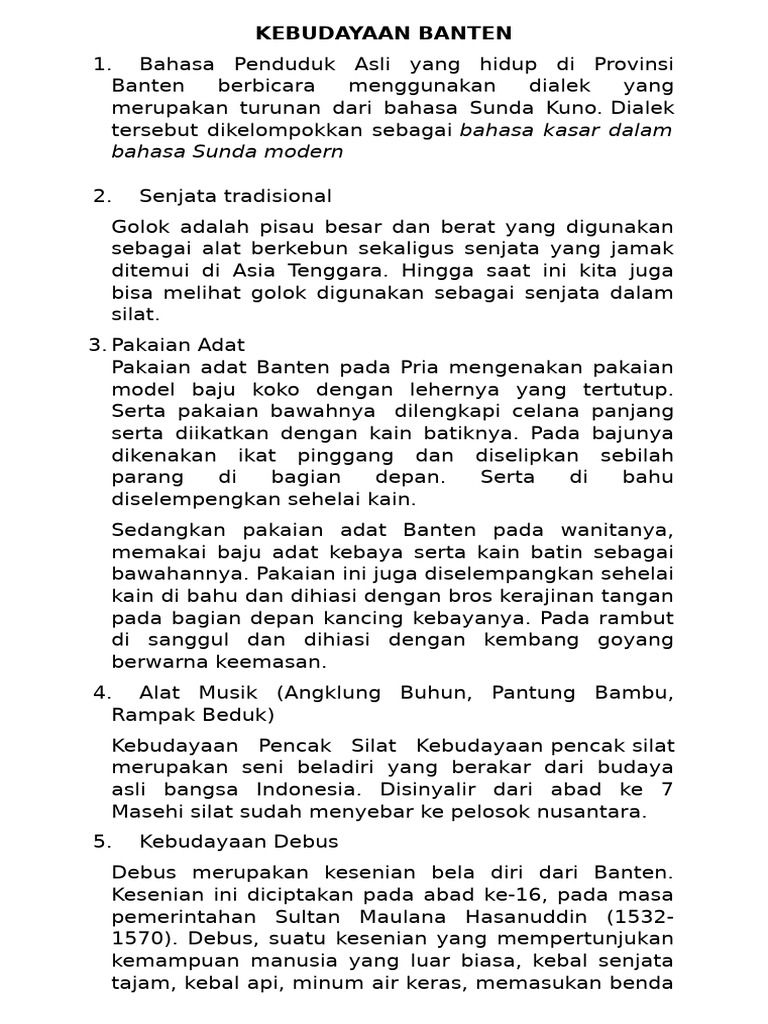 Kebudayaan Tradisional Banten | PDF