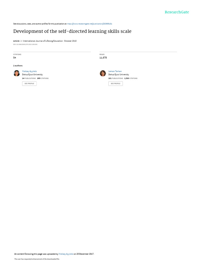 Development of The Self-Directed Learning Skills Scale | PDF | Learning | Validity (Statistics)