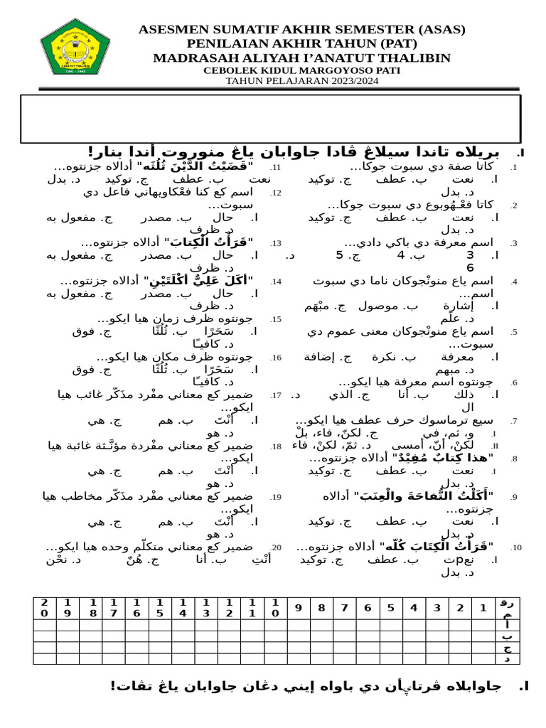 Soal Nahwu Xi Genap | PDF