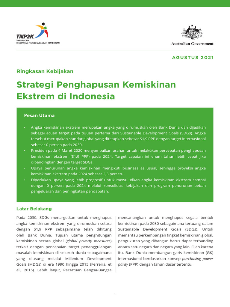 Strategi Penghapusan Kemiskinan Ekstrem Di Indonesia | PDF
