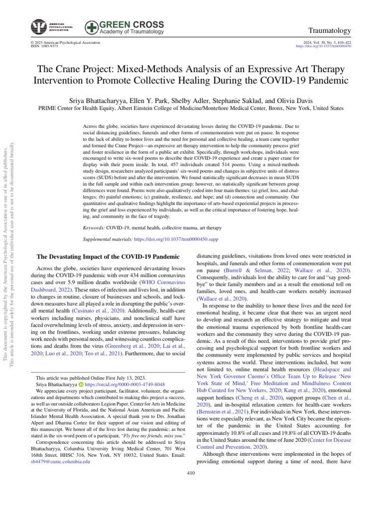 Mixed Methods Analysis Expressive Arts Therapy | PDF | Psychological ...
