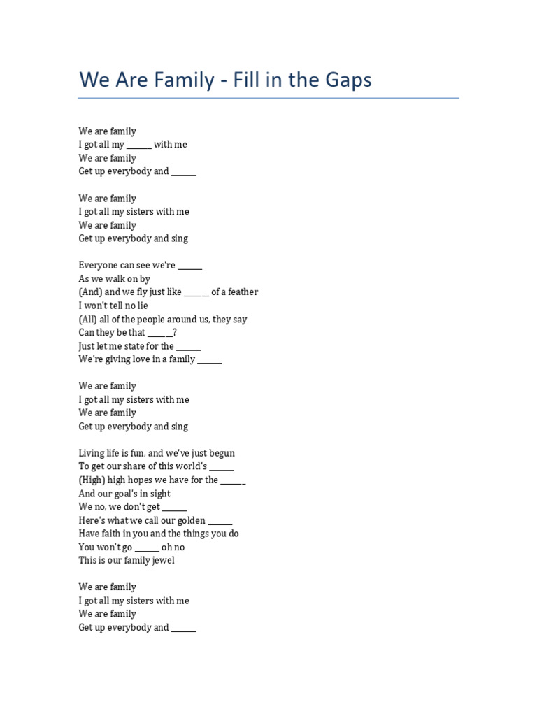 Fill in the Gaps: We Are Family Lyrics | PDF