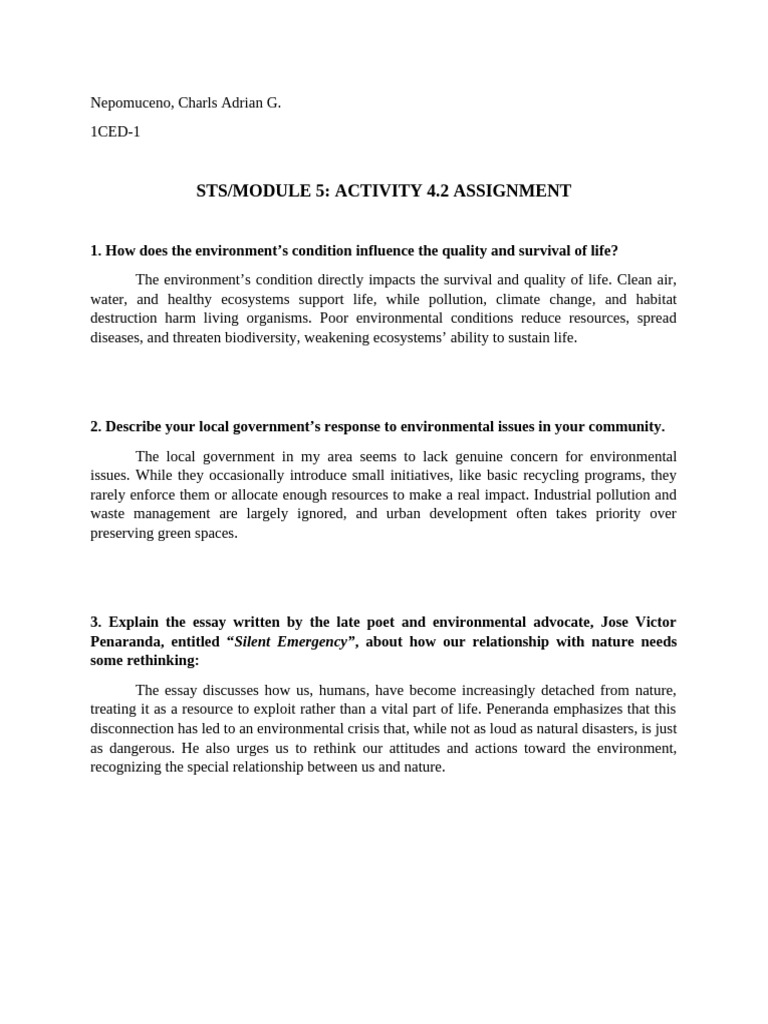 Sts/Module 5: Activity 4.2 Assignment: Silent Emergency" | PDF