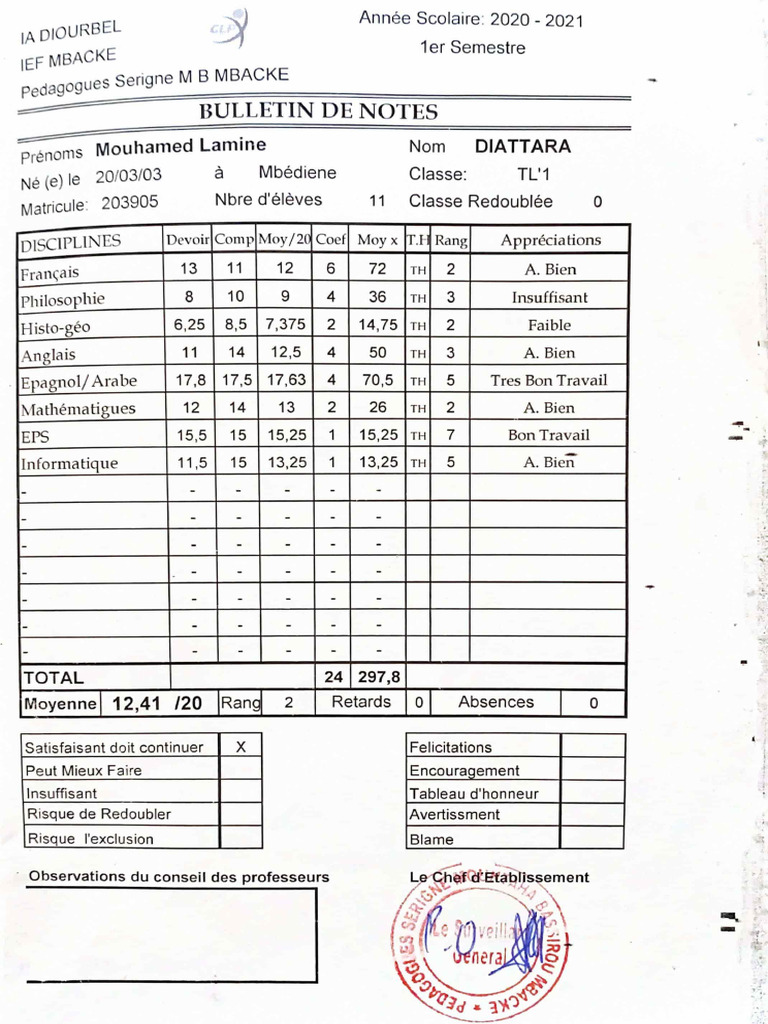 Bulletin de Note Terminal | PDF