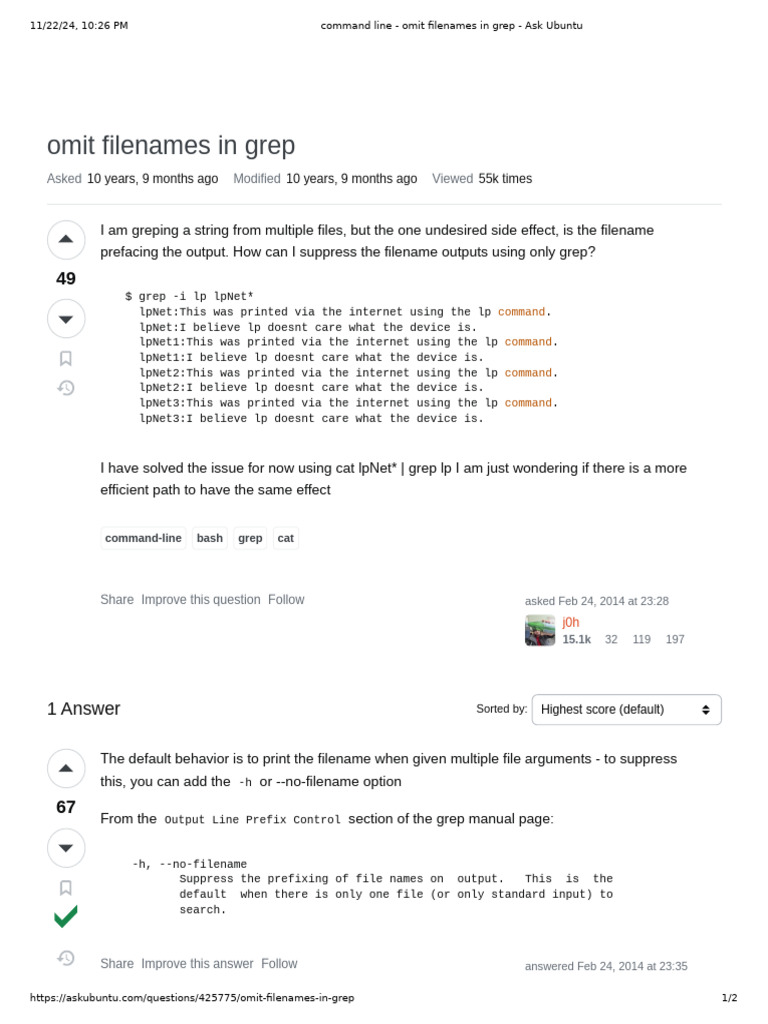 Omit Filenames in Grep - Ask Ubuntu | PDF | Command Line Interface | Filename