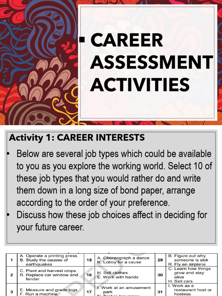 Career Assessment Activities Guide | PDF