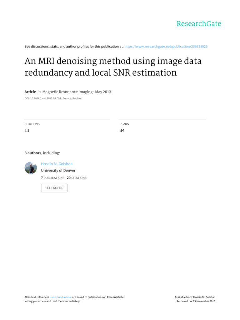 An MRI Denoising Method Using Image Data | PDF | Medical Imaging ...