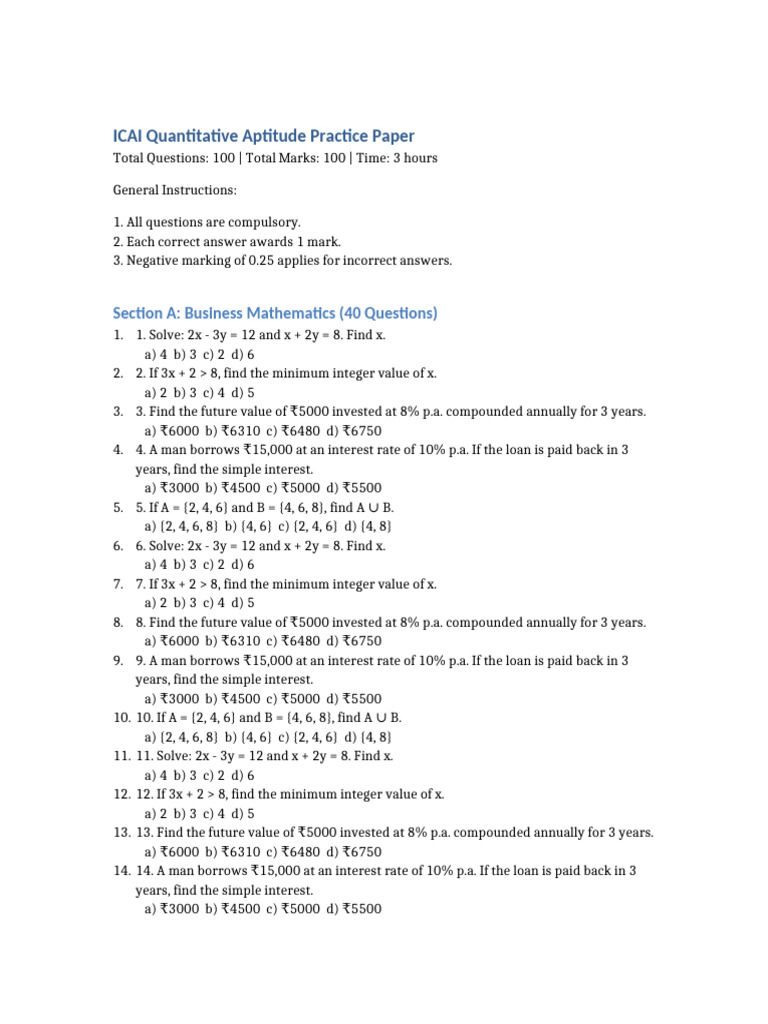 ICAI Complete Question Paper | PDF | Interest | Median