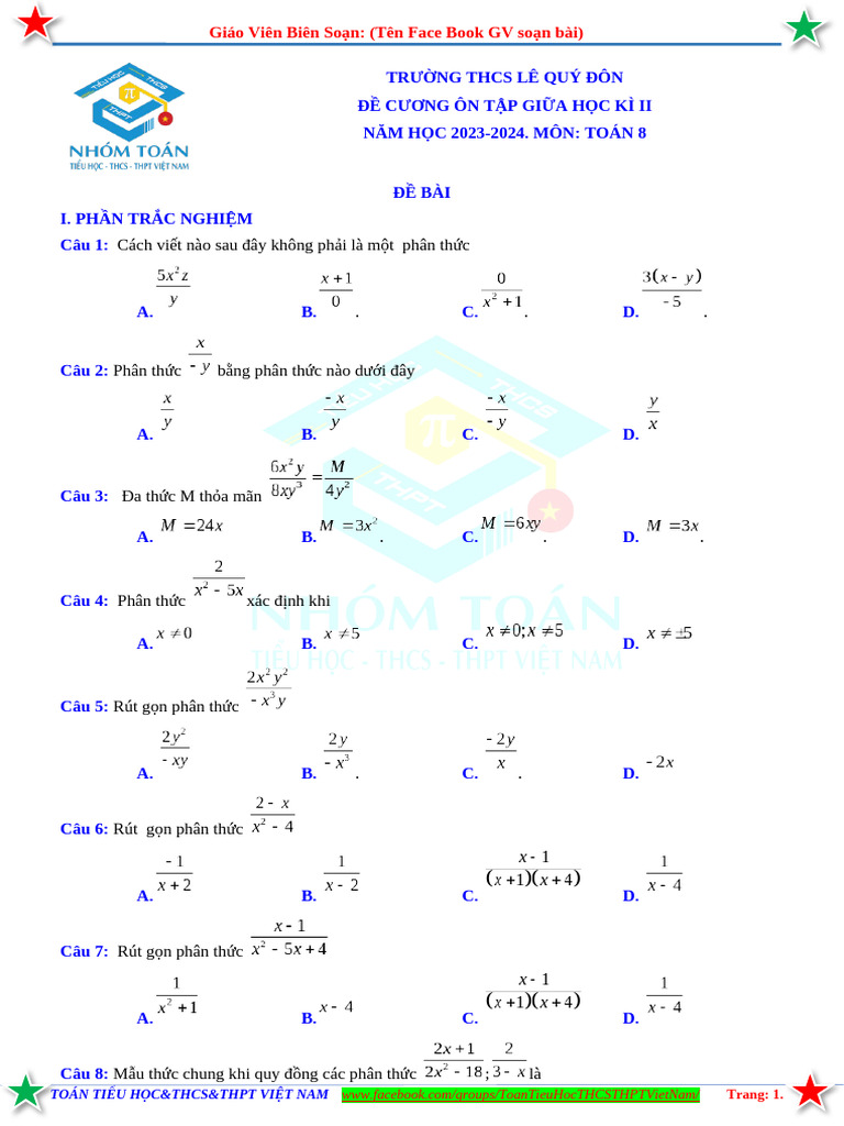ĐC GK2 TOAN 8 23 24 TN TL LÊ QUÝ ĐÔN SPC3 THCS VN VTLuc | PDF