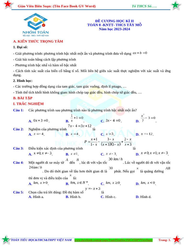 DC Toan 8 Hkii KNTT THSC Tây M 2023 2024 | PDF
