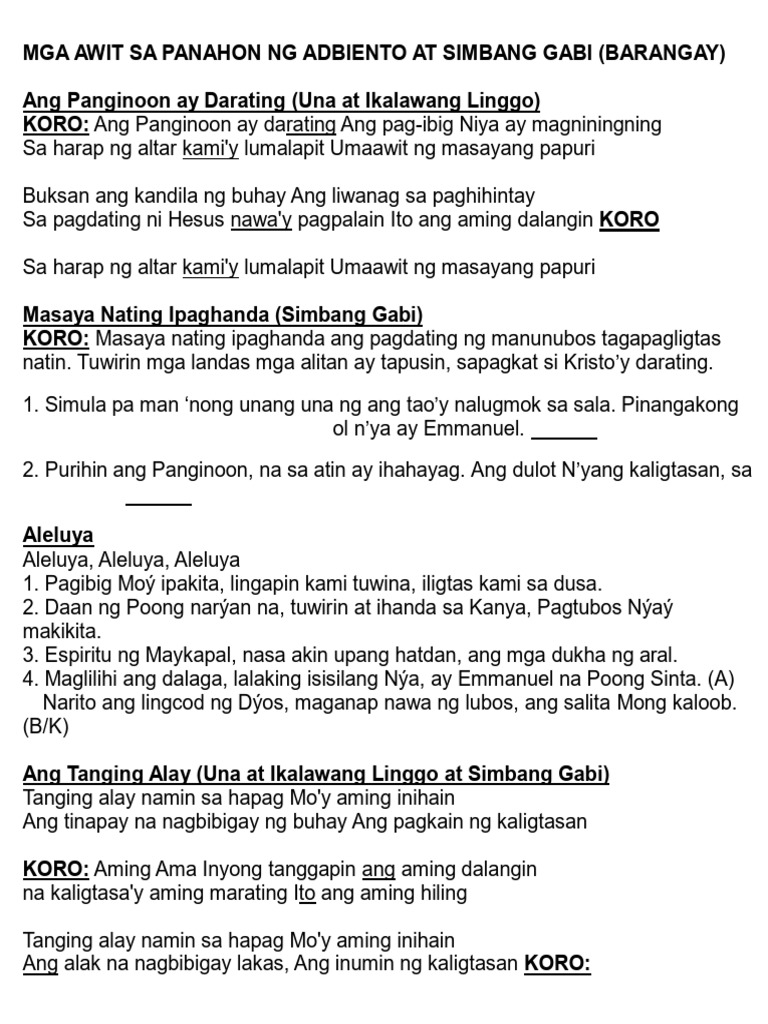 Mga Awit Sa Panahon NG Adbiento | PDF