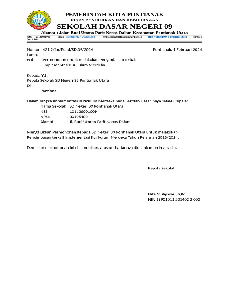 Surat Permohonan Implementasi Kurikulum Merdeka | PDF Surat Permohonan Implementasi Kurikulum Merdeka | PDF