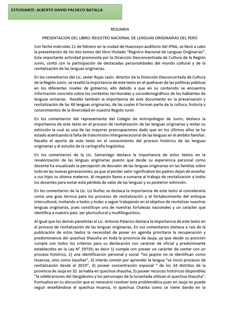 Presentación Del Libro Resumen - Alberto David Pacheco Batalla | PDF