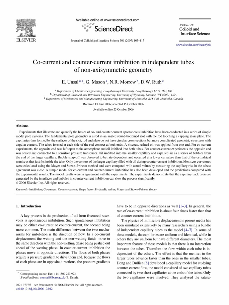 Co-Current and Counter-Current Imbibition in Independent Tubes | PDF