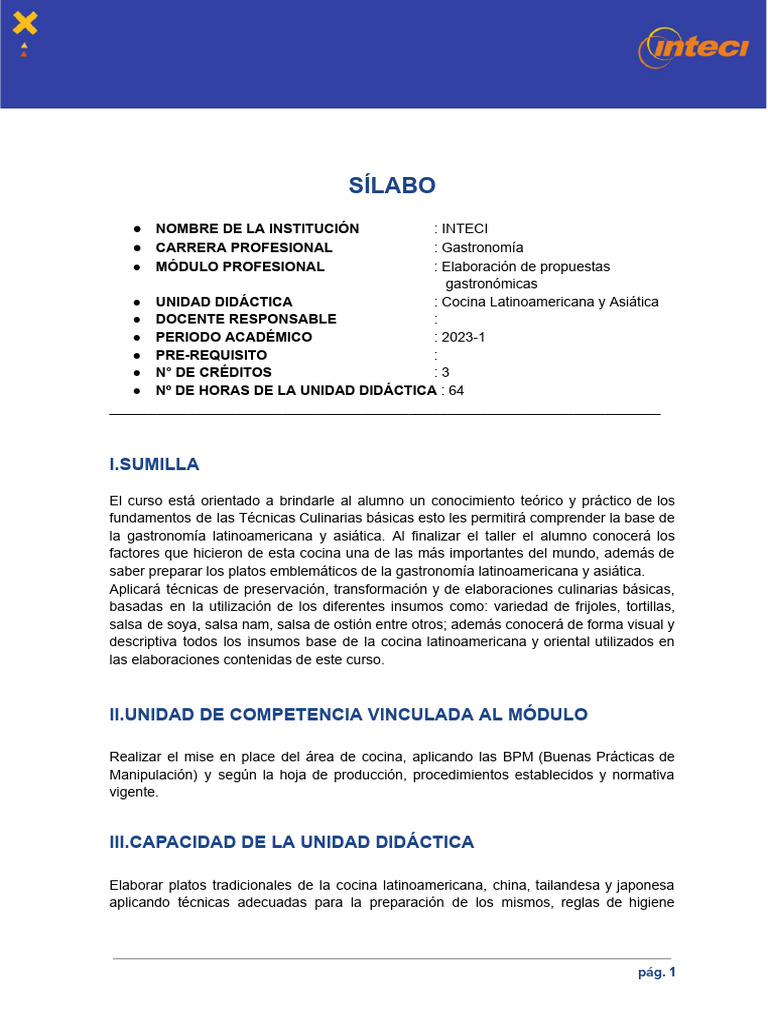Sillabus Cocina Latinoamericana y Asiatica NF | PDF | Cocina | Cocina china