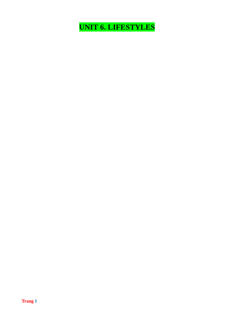 Bai Tap Chuyen Sau Anh 8 Global Unit 6 LIFESTYLES | PDF
