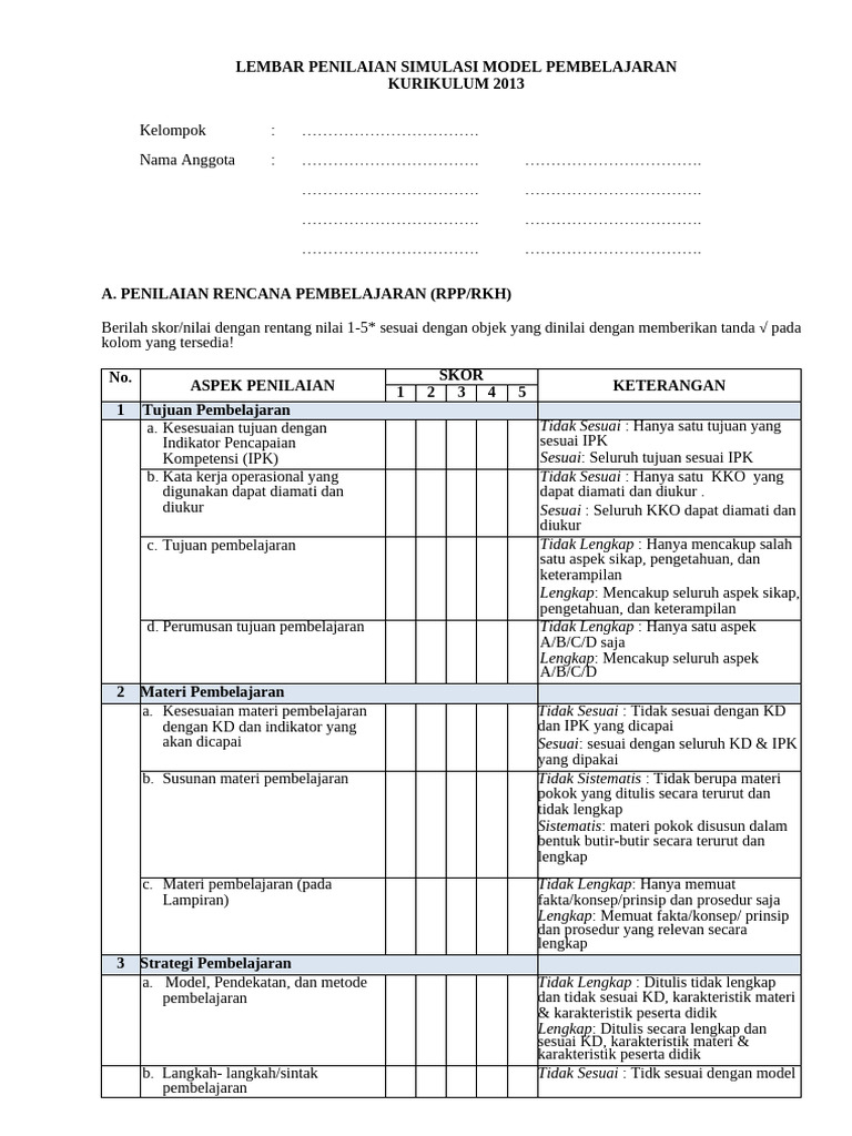 Penilaian Simulasi Pembelajaran K13 | PDF