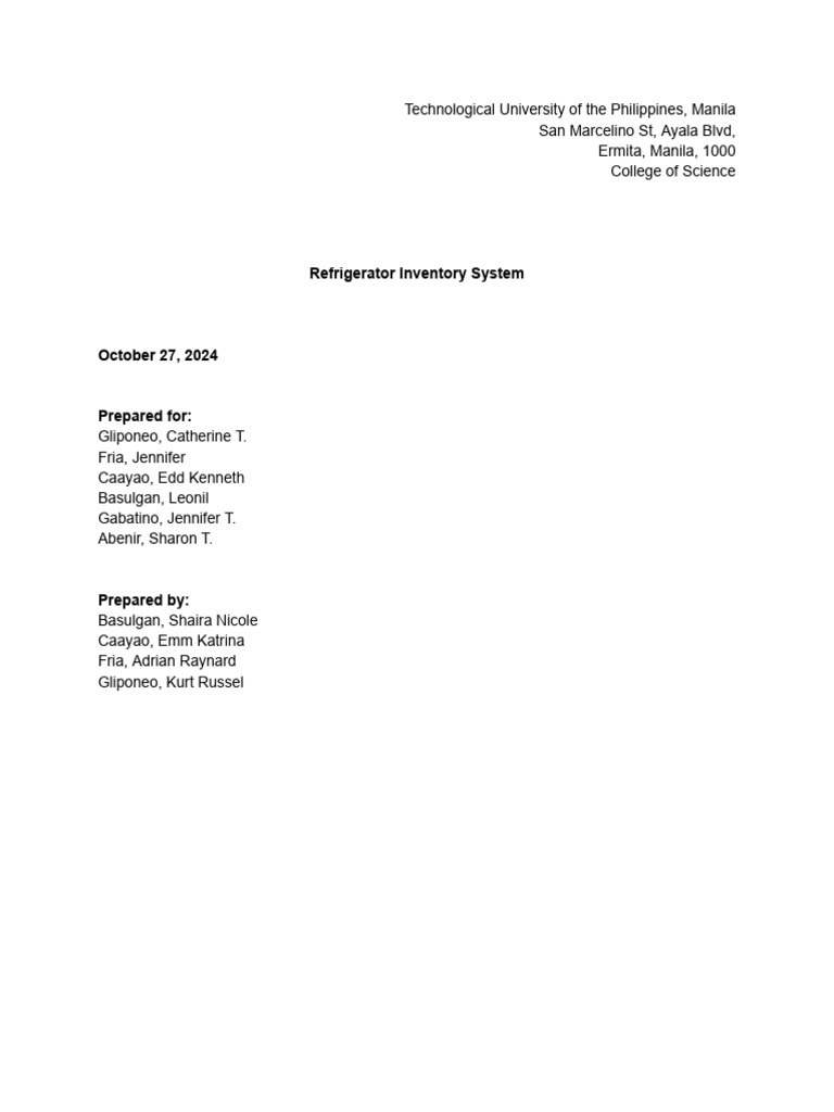 Refrigerator Inventory System Overview | PDF | Inventory | Information ...