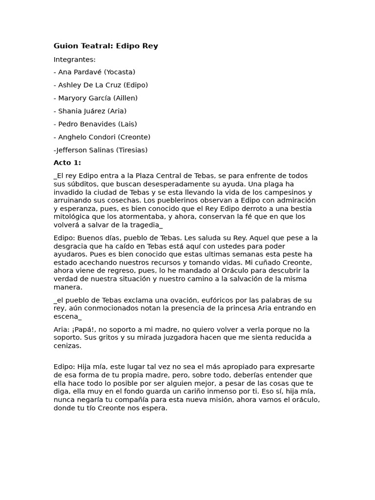 Guion Teatral (Rey Edipo) COMPLETO | PDF | Edipo | Mitología tebana