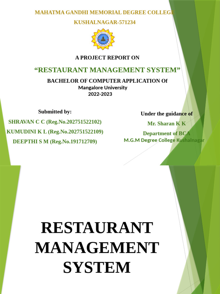 Restaurant Management System Project Report | PDF | Databases | Menu