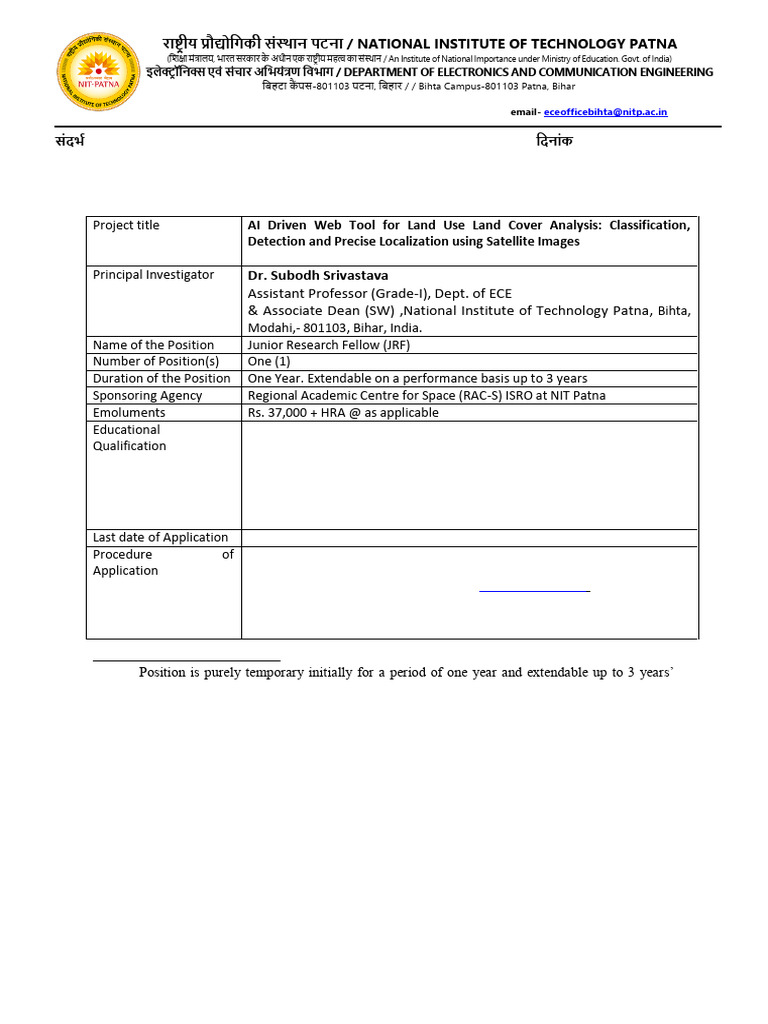 JRF Recruitment at NIT Patna - ECE Department | PDF | Engineering