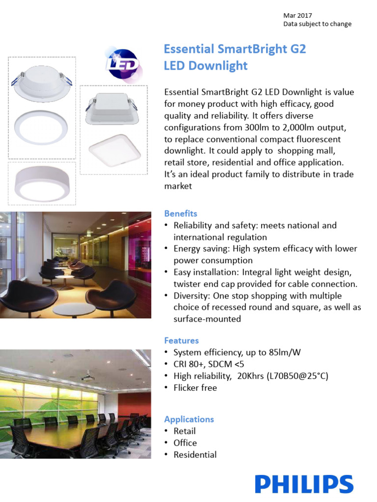 Philips Essential SmartBright LED Downlight G2 - DN027B (C) Ver | PDF | Fluorescent Lamp ...