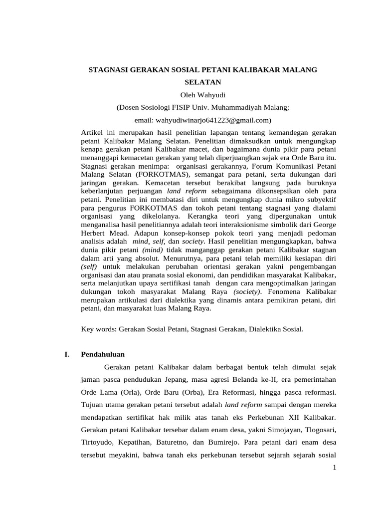 Stagnasi Gerakan Sosial Petani Kalibakar | PDF