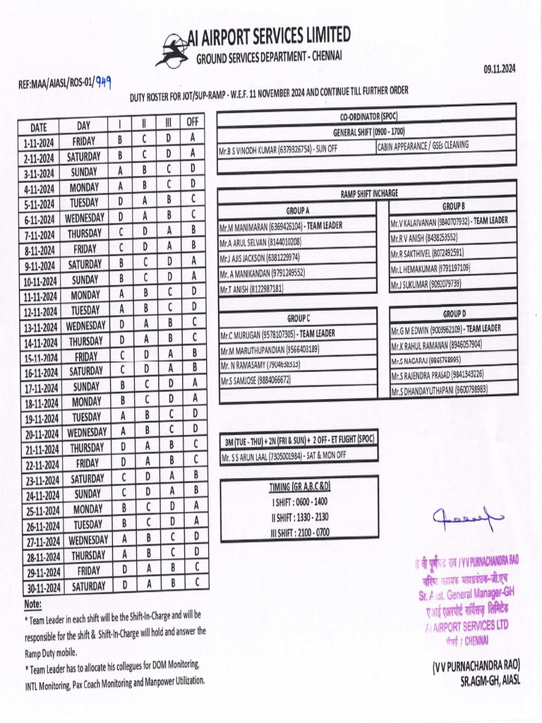 Ramp Duty Roster Nov'24 | PDF