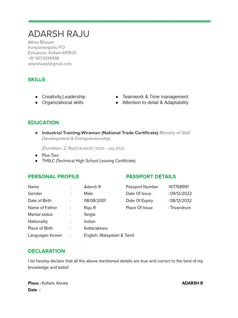 Adarsh Raju: Skills | PDF