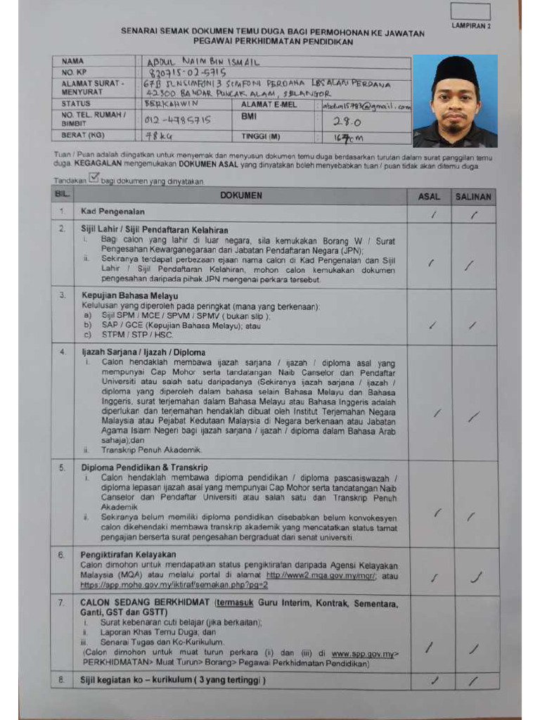 7.2 Senarai Semak Dokumen Temuduga | PDF