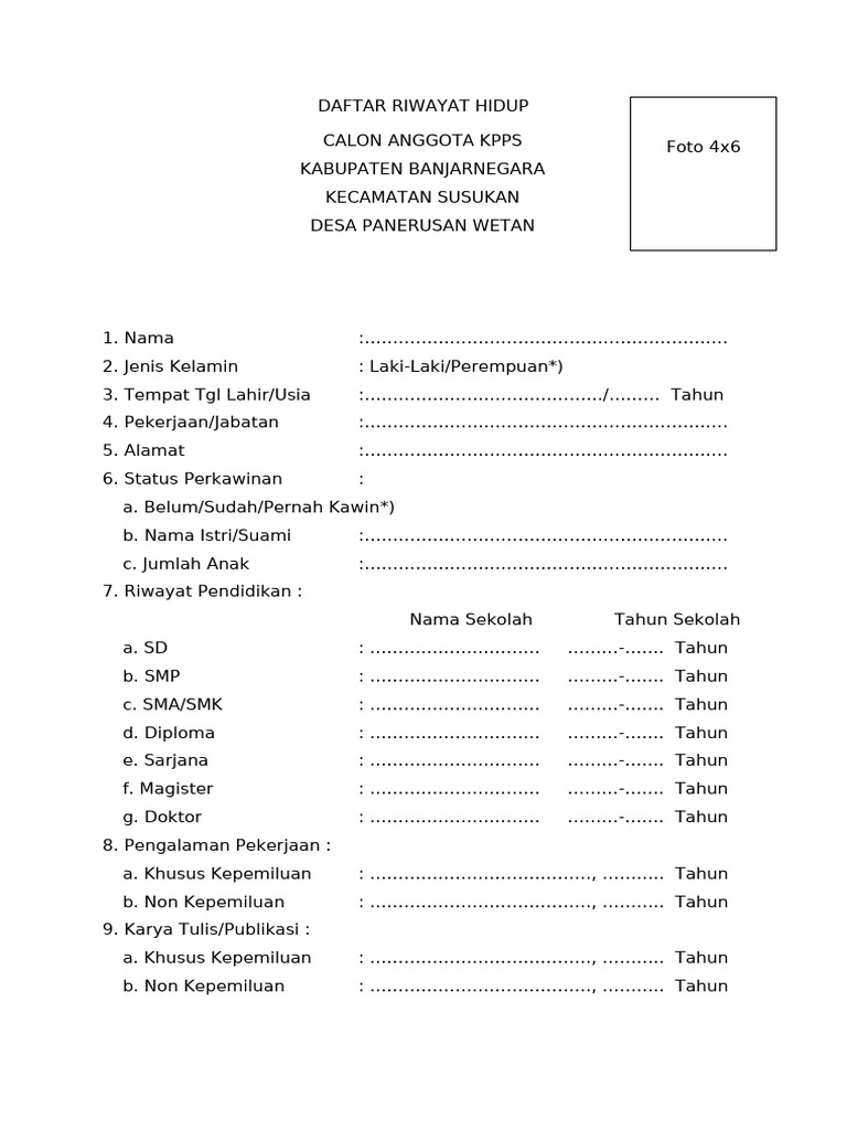 CV Calon KPPS Panerusan Wetan | PDF