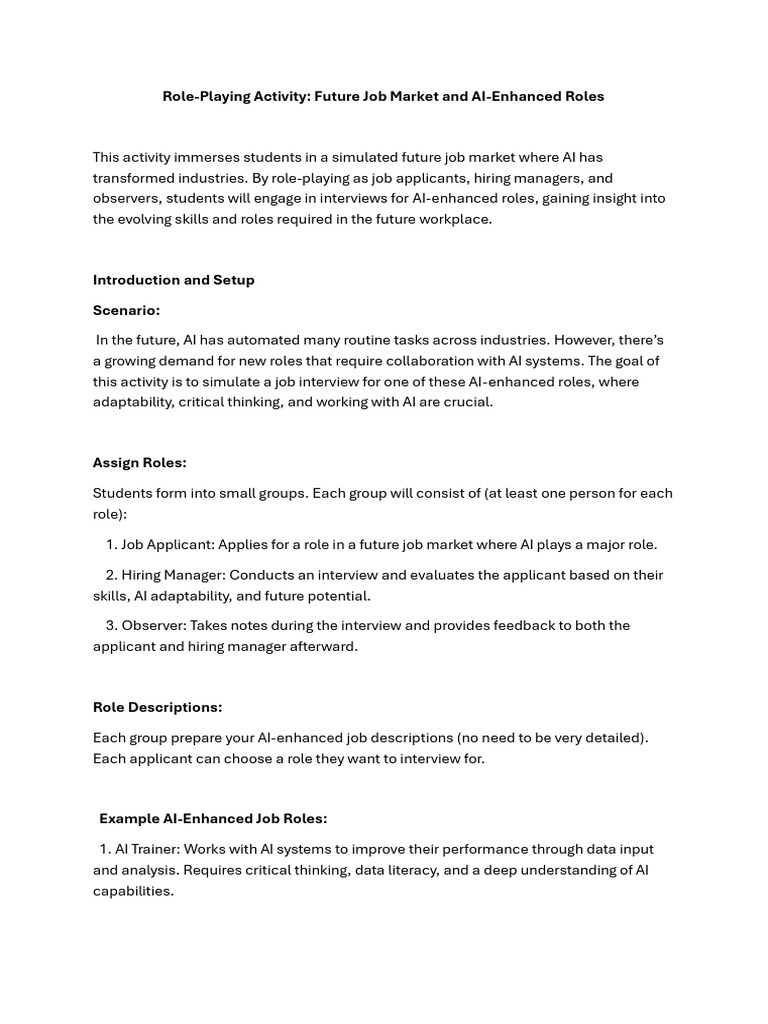 Future Job Market Role-Playing Activity | PDF | Artificial Intelligence ...