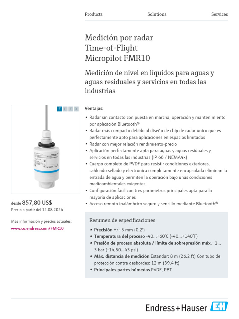 Endress-Hauser Micropilot FMR10 ES | PDF | Bluetooth | Aplicación movil