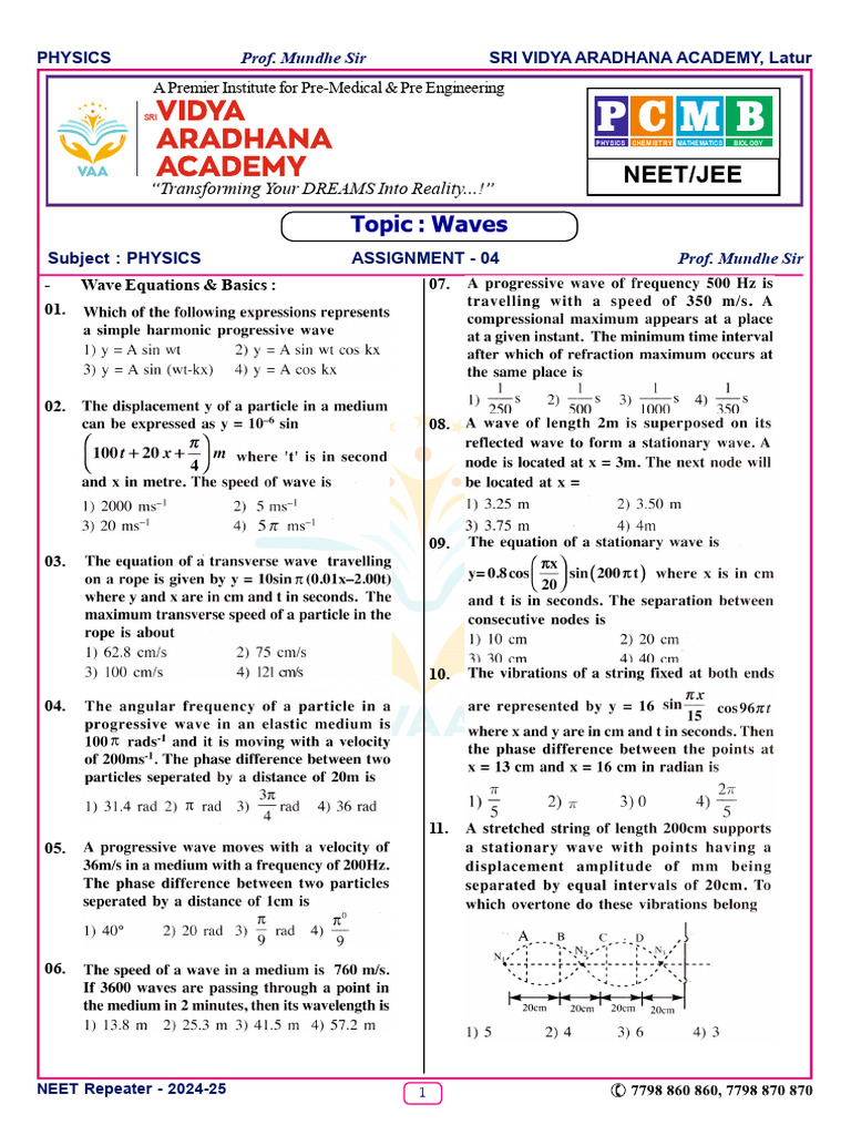 Topic: Waves: Neet/Jee | PDF | Waves | Mechanical Engineering